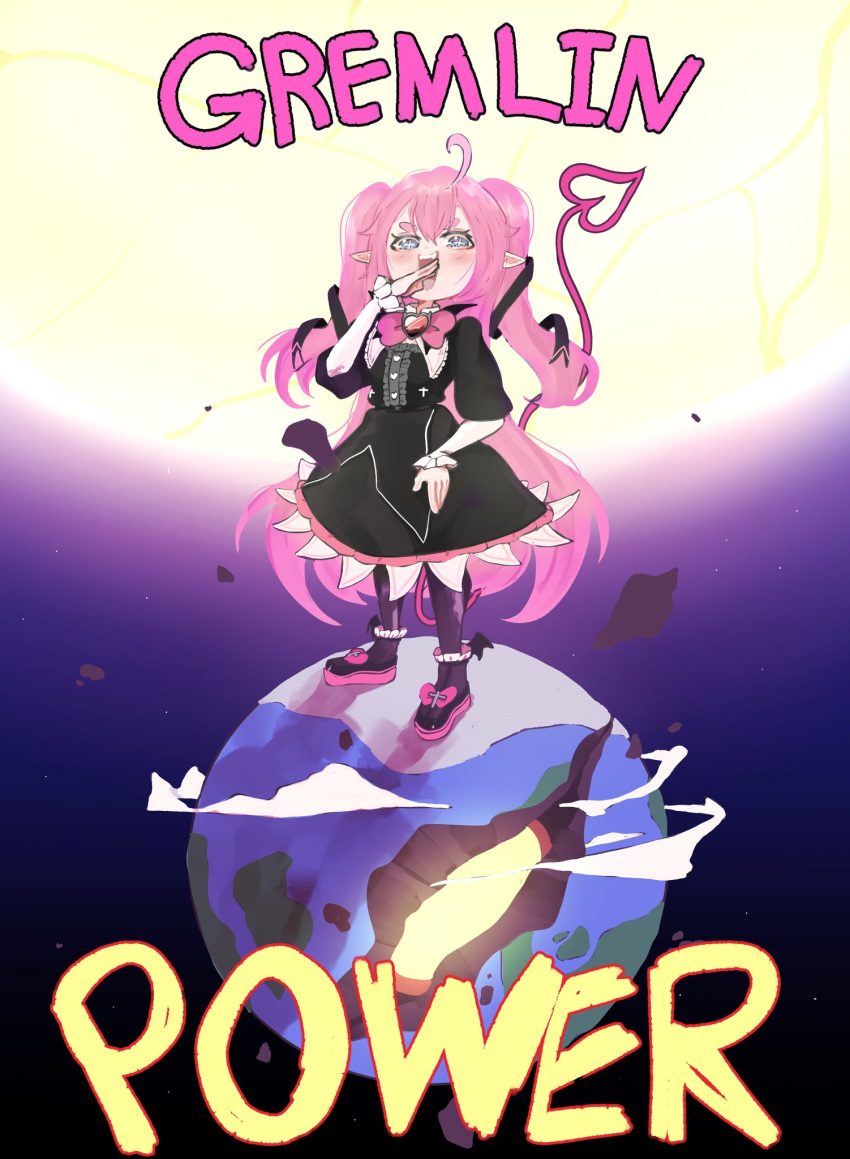 Safebooru - 1girl ahoge black dress black footwear black pantyhose ...