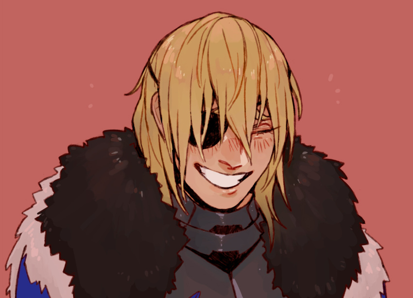 Safebooru - 1boy armor black armor black fur blonde hair blue cape blush breastplate cape closed ...