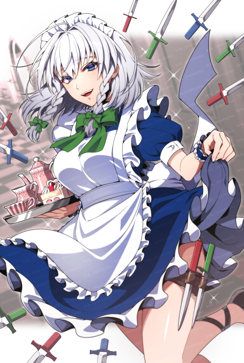 Safebooru - 1girl absurdres apron blue dress blue eyes blush commission dress frilled dress ...