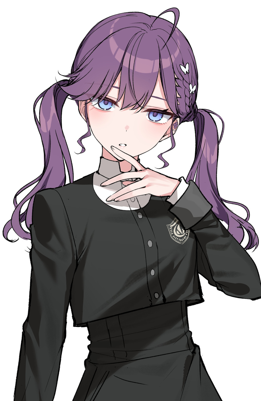 Safebooru - 1girl :o absurdres ahoge black jacket black skirt braid butterfly hair ornament ...