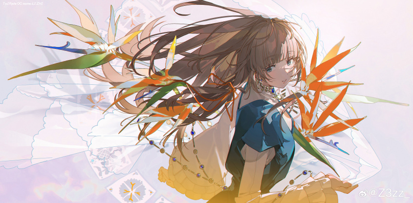 Safebooru - 1girl absurdres blue dress blue eyes blunt bangs brown hair ...