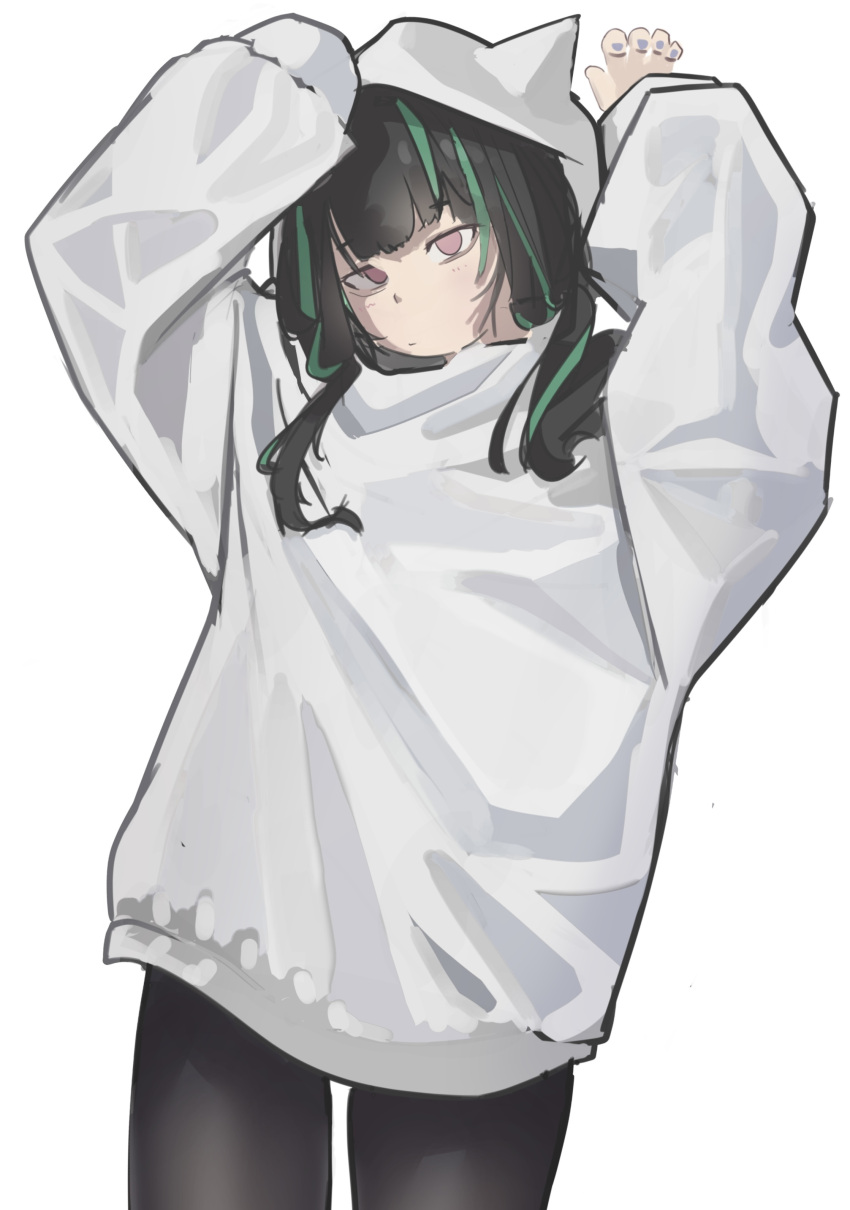 Safebooru - 1girl absurdres black pantyhose colored inner hair highres hood hoodie inno (innoamp ...