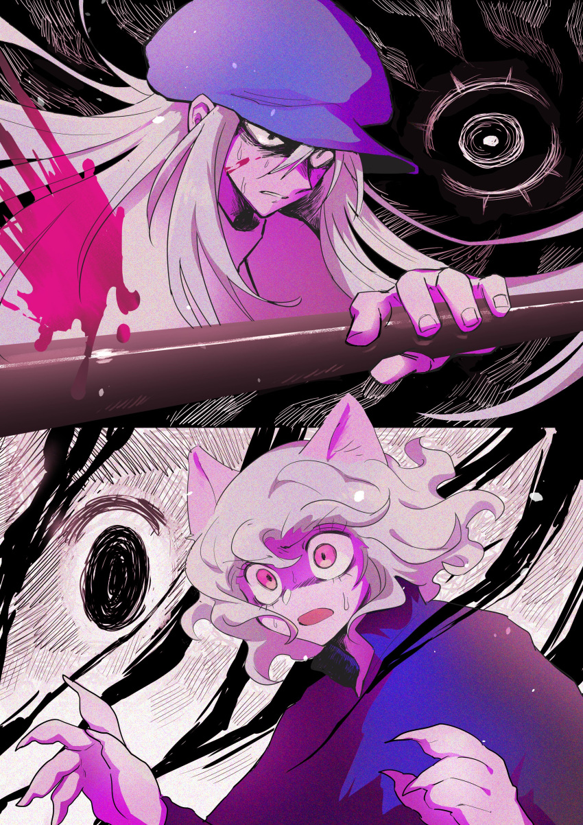 Safebooru - 1boy 1girl absurdres androgynous animal ears blood blood ...