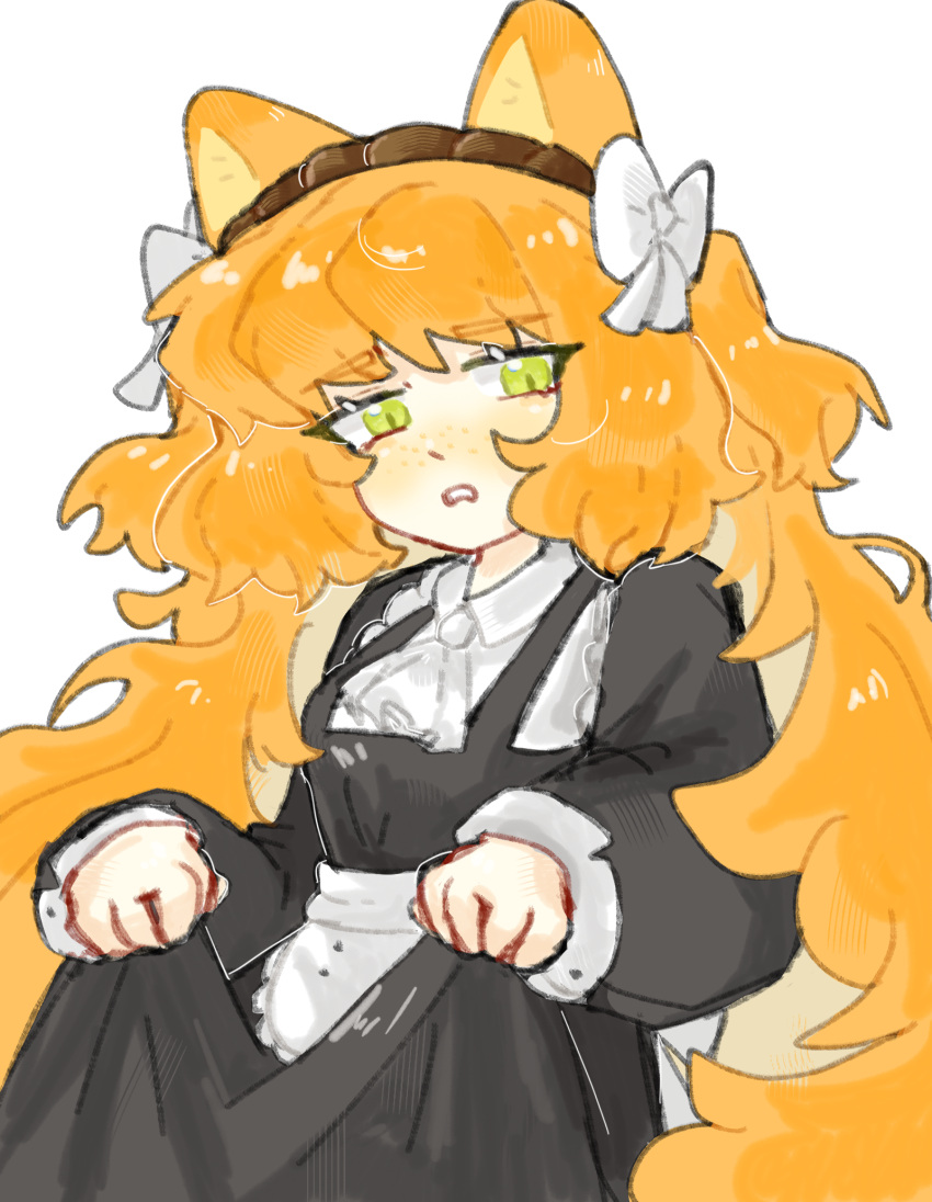 Safebooru - 1girl apron ascot black dress bow cat girl collared shirt disgust dress freckles ...