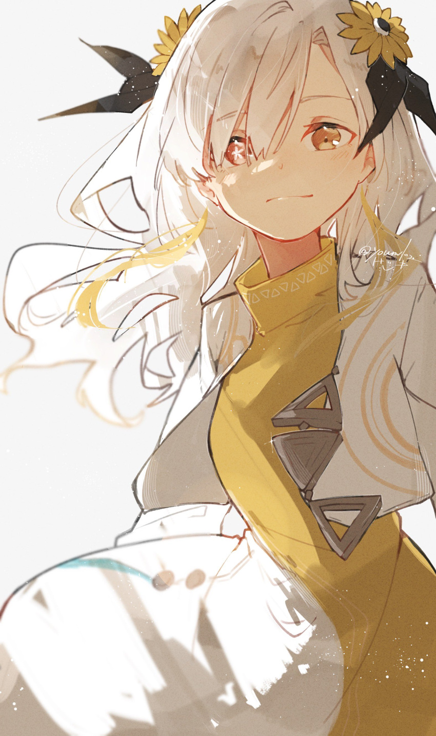 Safebooru - 1girl absurdres blonde hair dress flower hair flower hair ornament heterochromia ...