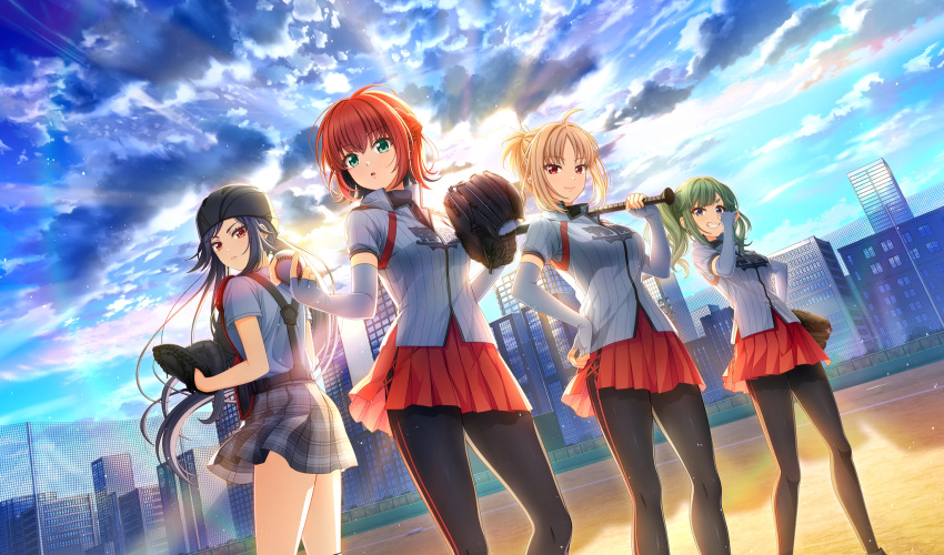 Safebooru - 4girls ball baseball (object) baseball bat baseball field ...
