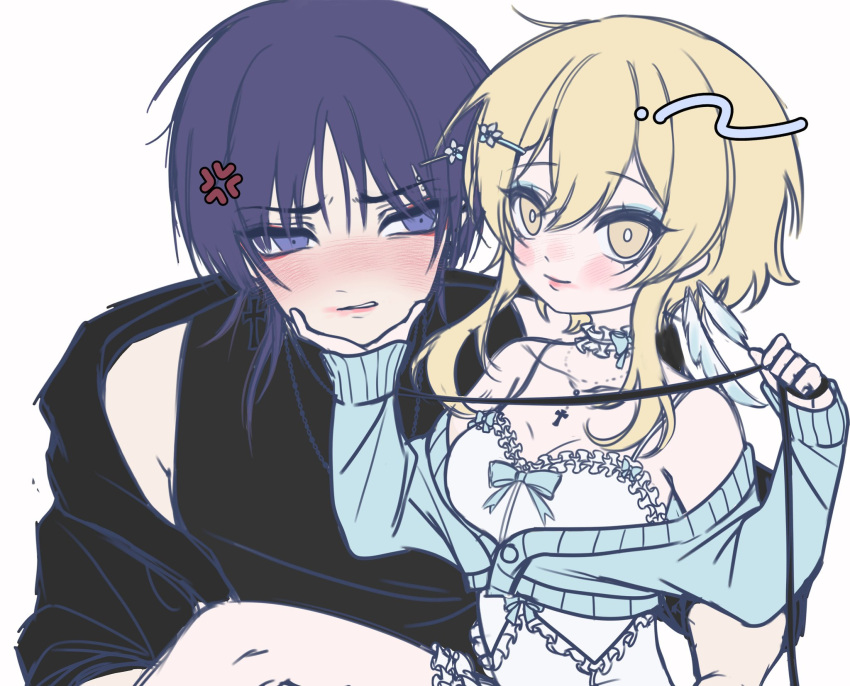 Safebooru - 13wmel 1boy 1girl alternate costume anger vein bare shoulders black jacket black ...