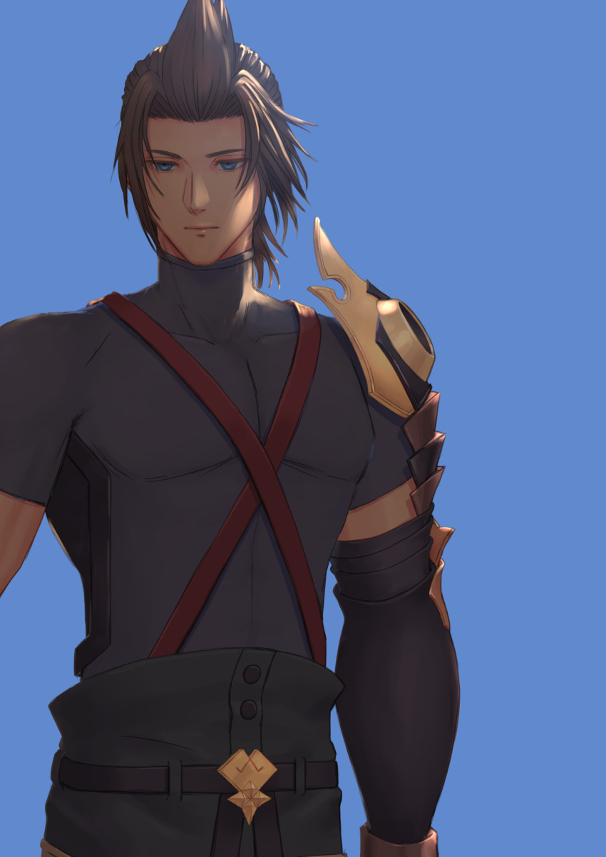 Safebooru - 1boy armor belt blue background blue eyes blue sky brown ...