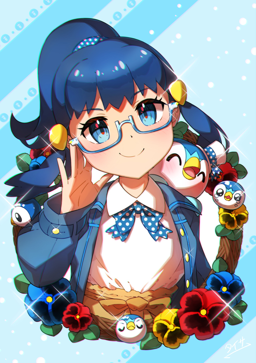 Safebooru - 1girl ^ ^ absurdres adjusting eyewear bangs bespectacled blue-framed eyewear blue ...