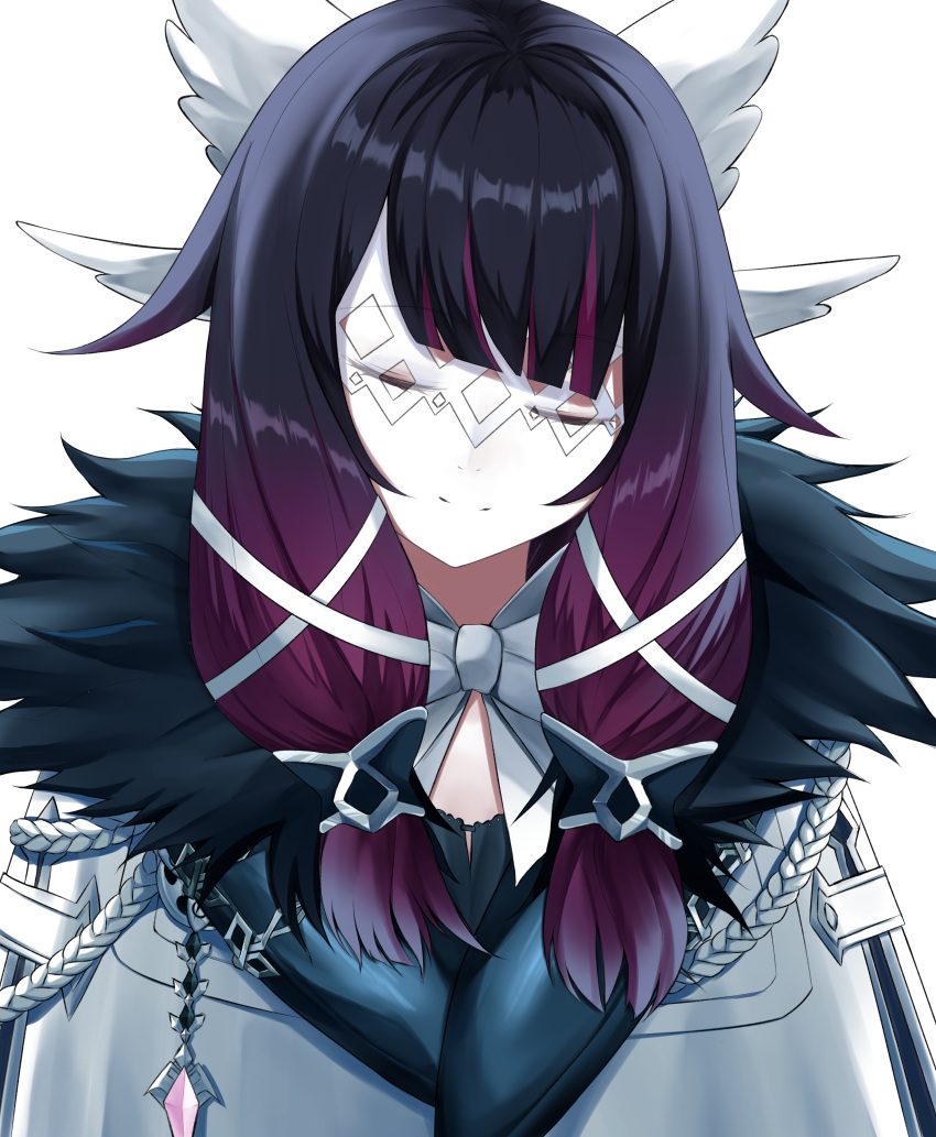 Safebooru - 1girl absurdres black hair bow closed eyes coat columbina ...