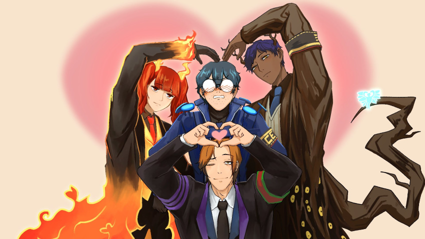 Safebooru - 1girl 3boys 4-finger heart hands aedd (e.g.o) alyssa ...