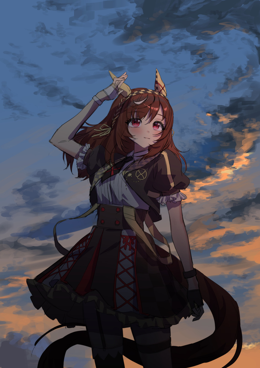 Safebooru - 1girl absurdres animal ears arm up braid breasts brown hair buena vista (umamusume ...