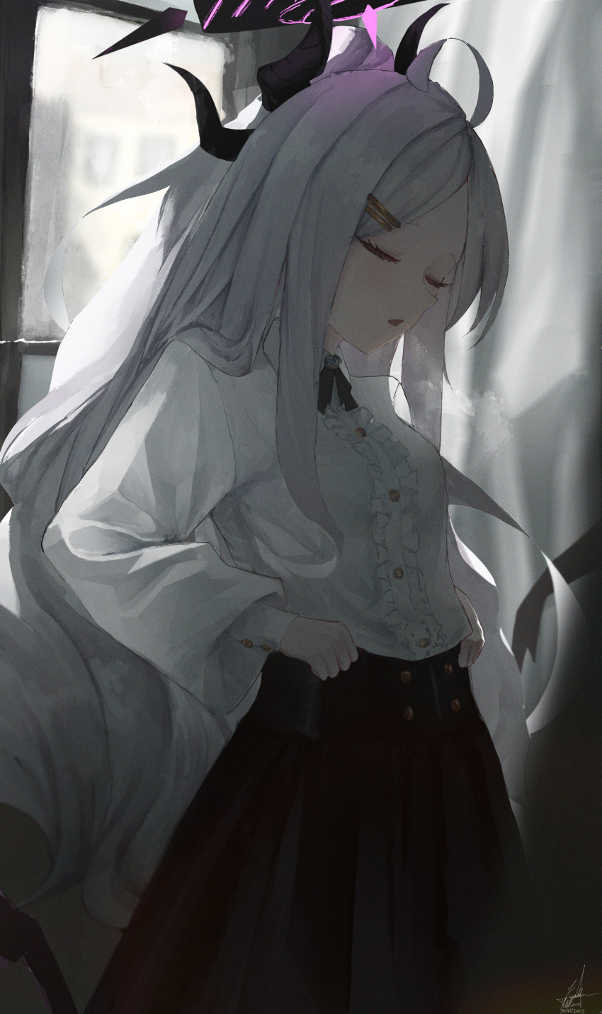 Safebooru - 1girl absurdres ahoge alternate costume black ribbon black skirt blue archive blush ...