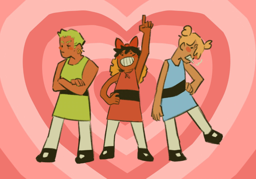 Safebooru - 3boys arm up black hair blossom (ppg) blossom (ppg ...