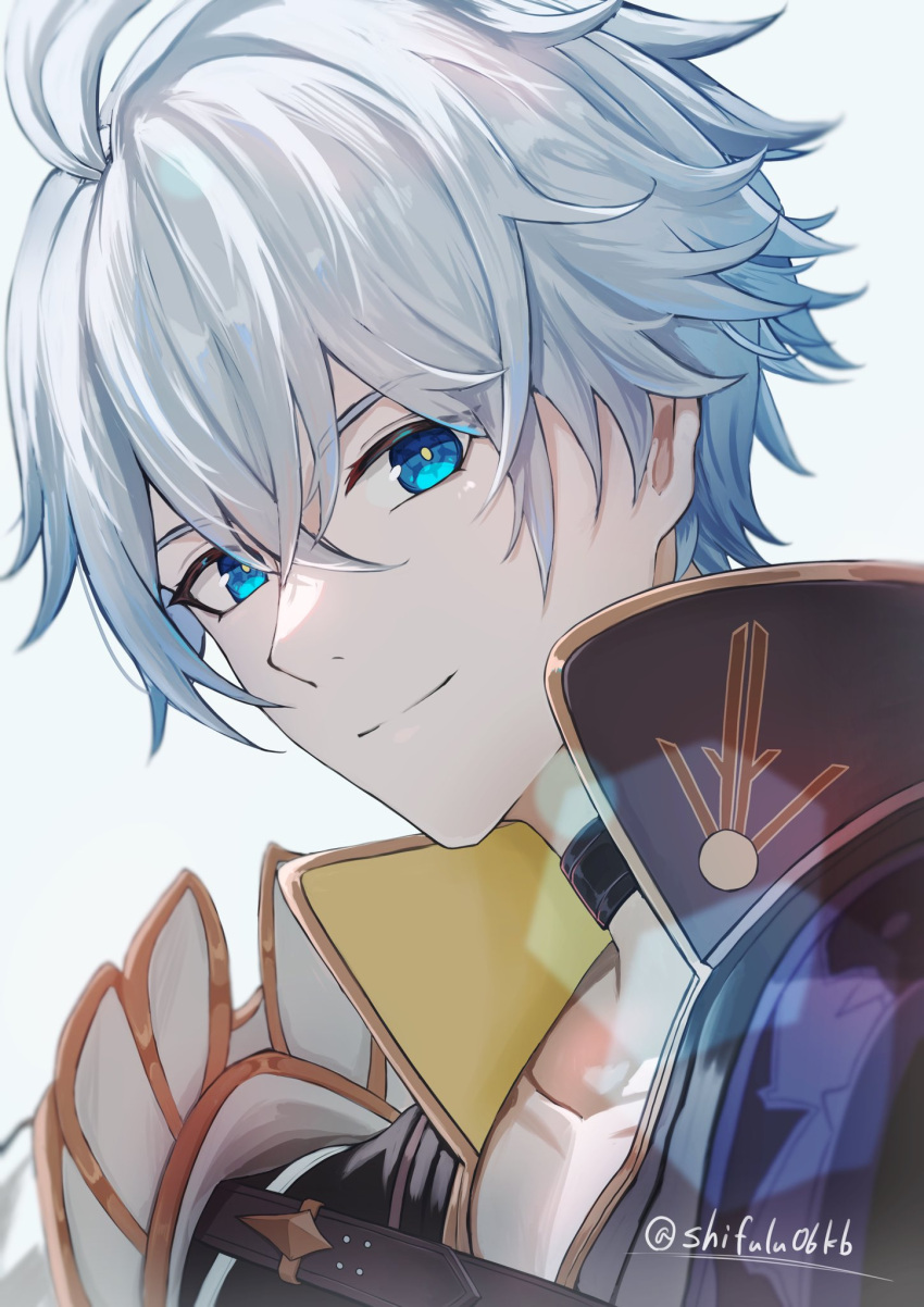 Safebooru - 1boy armor belt collar black coat blue eyes blue hair choker coat collar collarbone ...