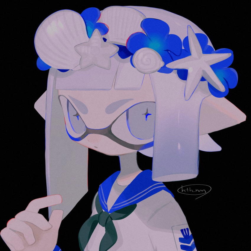 Safebooru - 1girl black background blue sailor collar blunt bangs ...