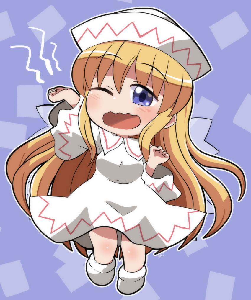 Safebooru - 1girl blonde hair blue background blue eyes blush capelet ...