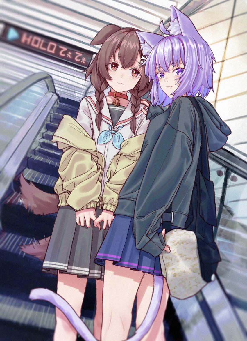 Safebooru - 2girls animal ears artist request brown eyes brown hair cat ...