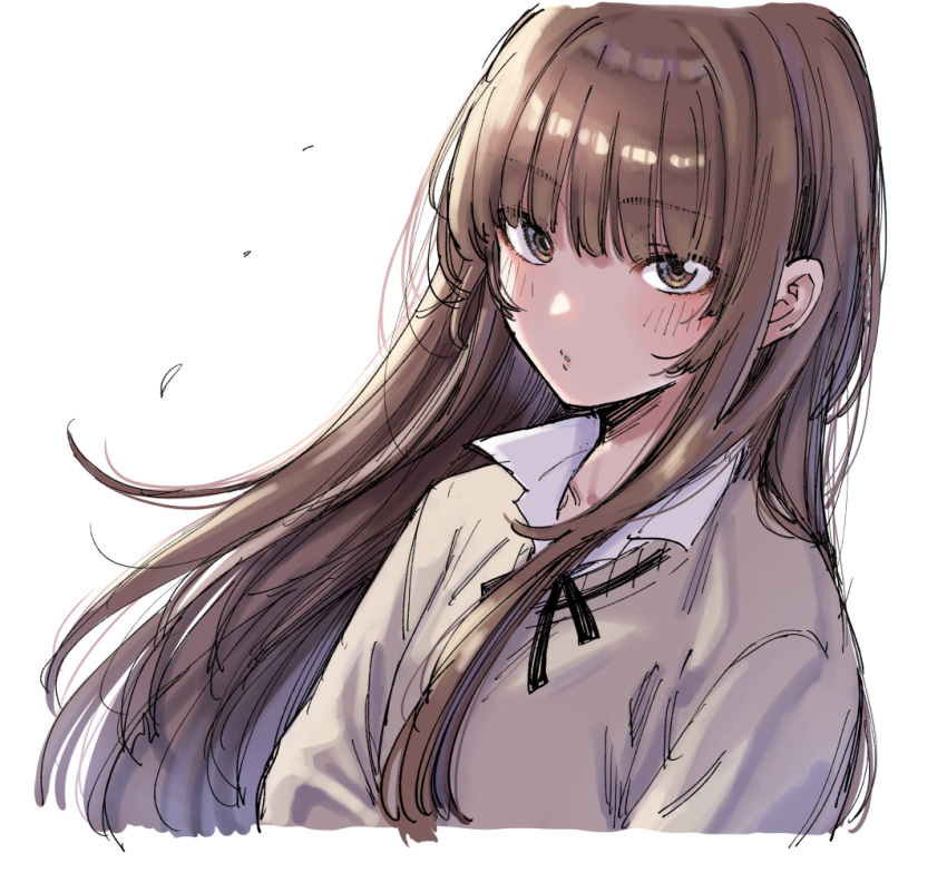 Safebooru - 1girl amagami blunt bangs blush brown eyes brown hair closed mouth grey sweater ...
