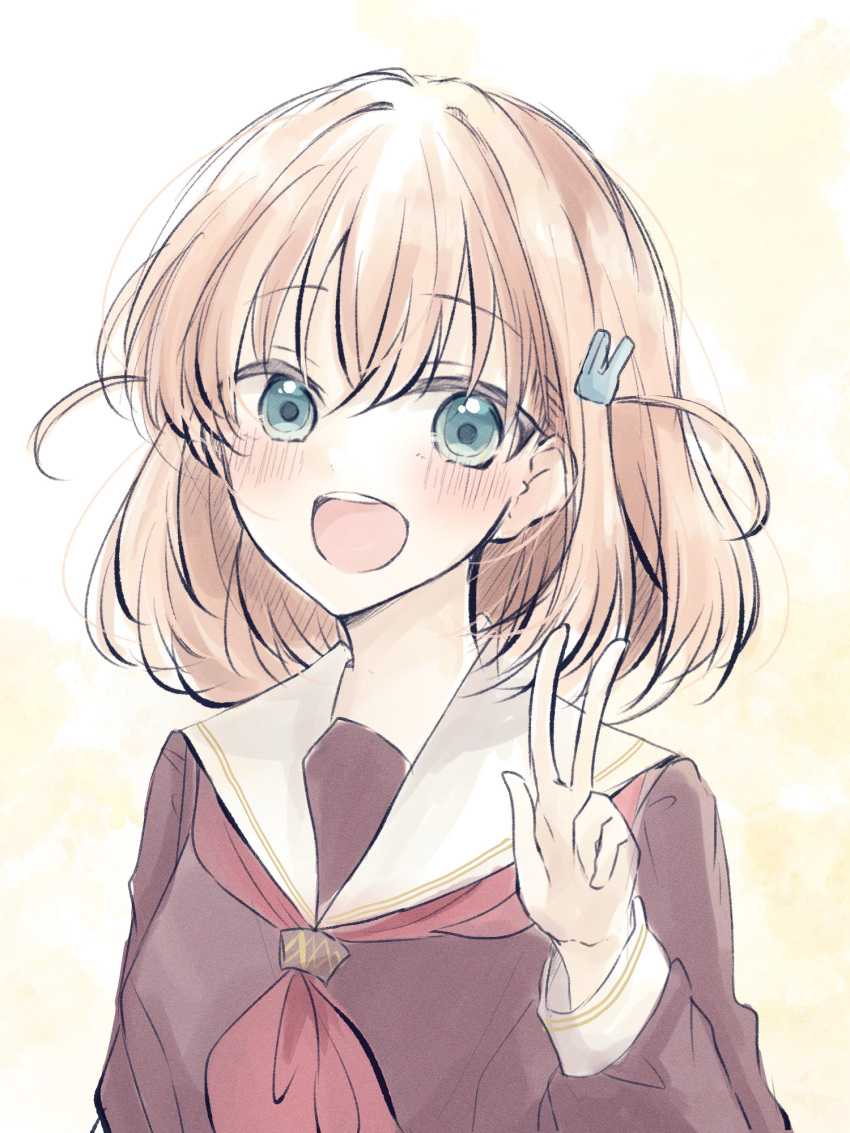 Safebooru - 1girl :d aqua eyes baran. (ba ra ran) blush breasts brown ...