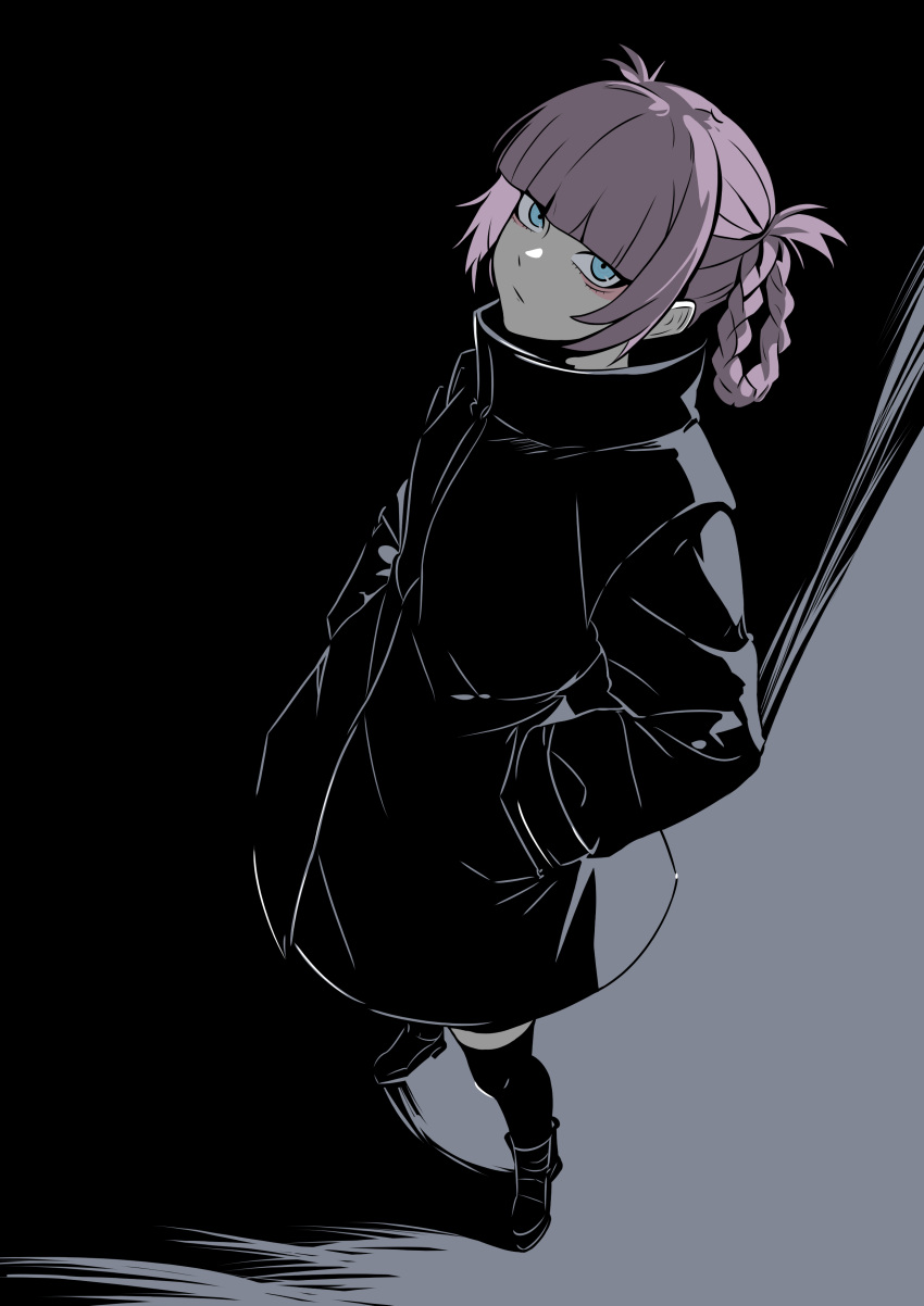 Safebooru - 1girl absurdres black background black footwear blue eyes braid closed mouth coat ...