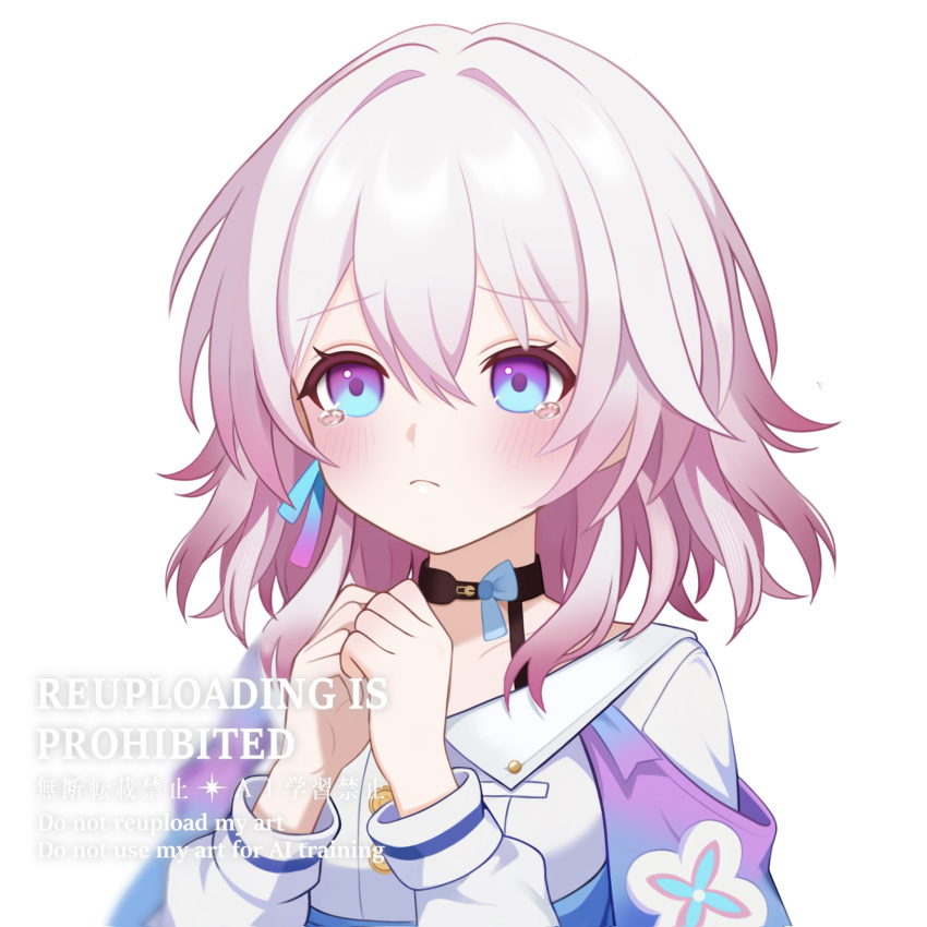 Safebooru - 1girl absurdres black choker blue eyes blue jacket blush ...