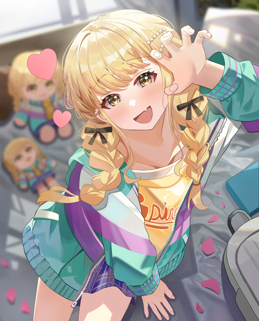 Safebooru - 1girl absurdres blonde hair blue jacket blue skirt blurry blurry background braid ...