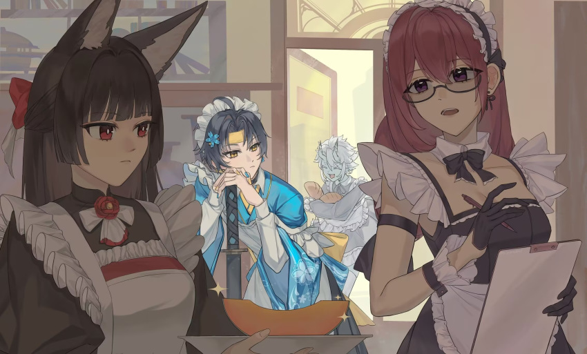 Safebooru - 1boy 3girls alternate costume animal ears asaba harumasa black gloves black hair ...