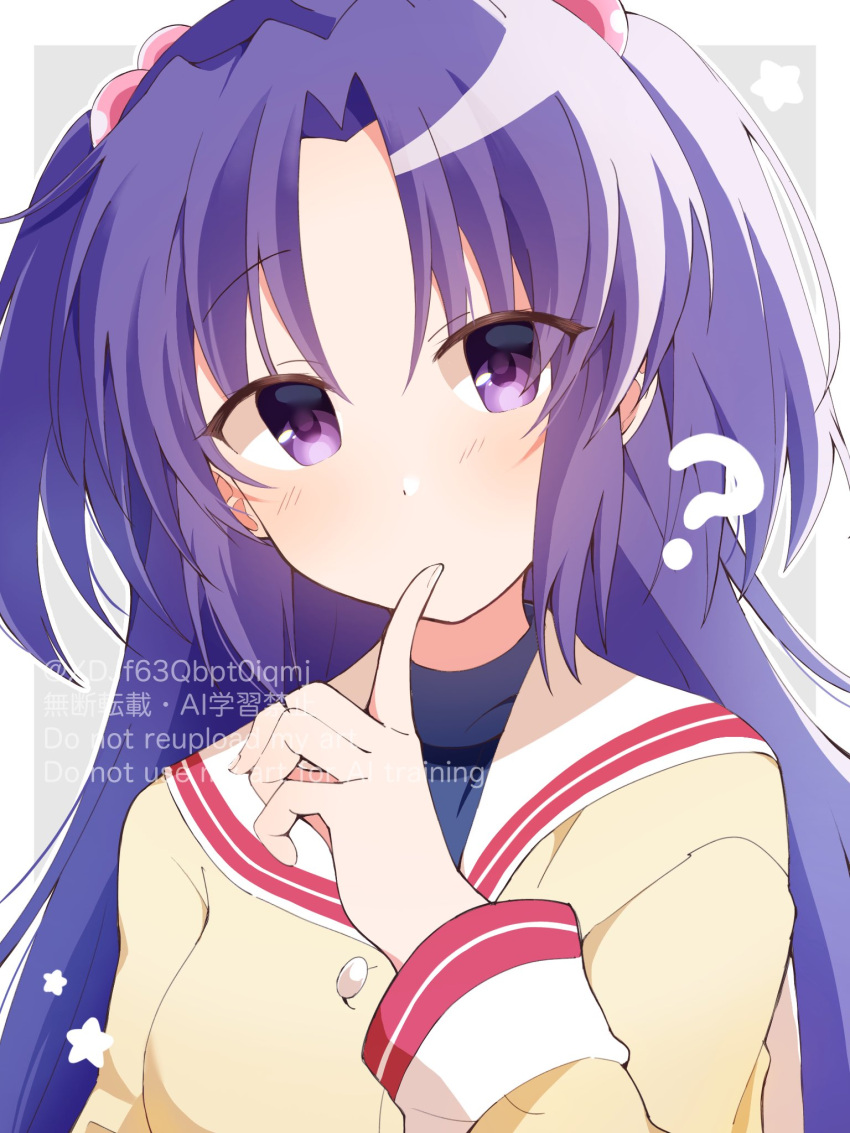 Safebooru - 1girl ? blazer blue hair blush clannad eyes visible through hair finger to mouth ...
