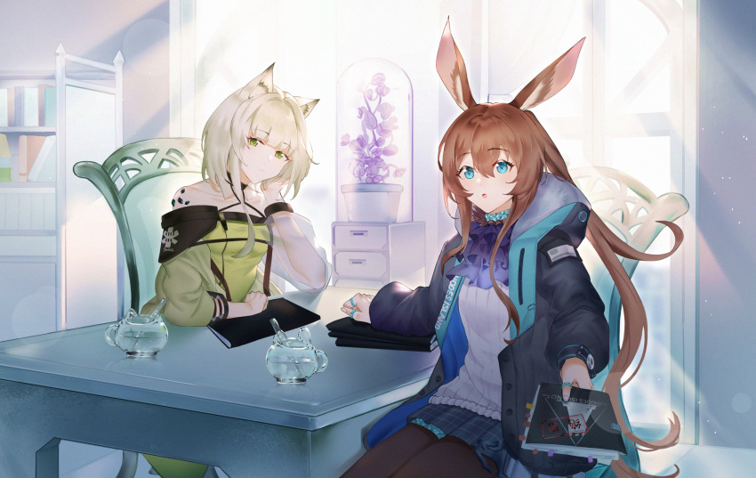 Safebooru - 2girls amiya (arknights) animal ear fluff animal ears arknights ascot bare shoulders ...