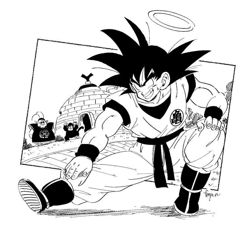 Safebooru - 3boys antennae arms behind back boots bubbles (dragon ball ...