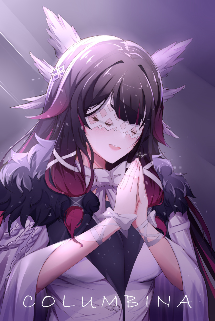 Safebooru - 1girl absurdres black hair bow closed eyes coat columbina ...