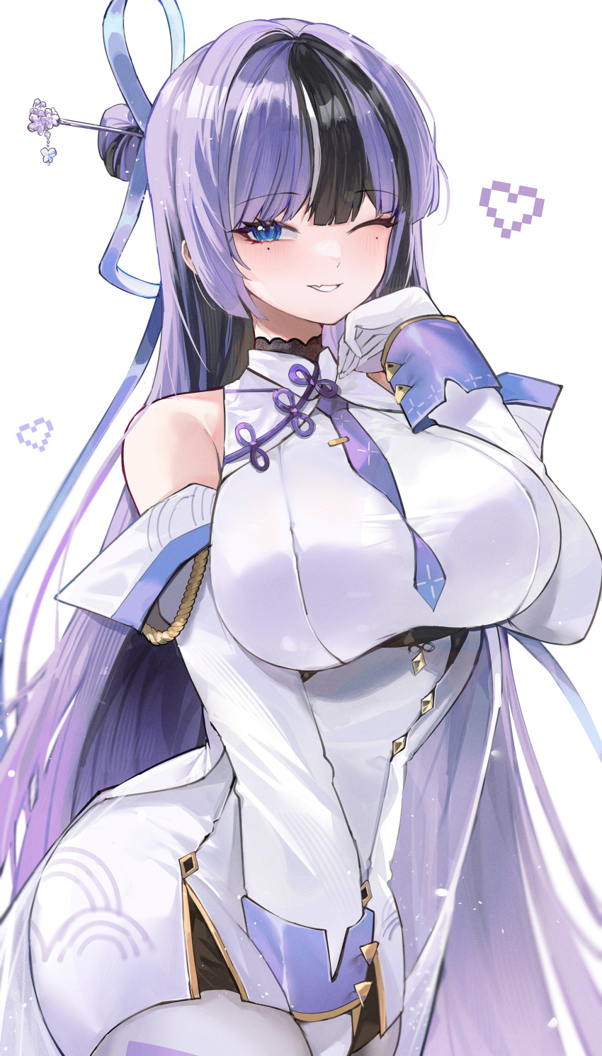 Safebooru - 1girl absurdres bare shoulders between legs black hair breasts fang gloves goddess ...