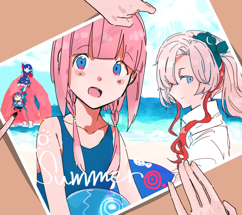 Safebooru - 5girls alternate costume alternate hairstyle arm up bad id bad twitter id ball beach ...