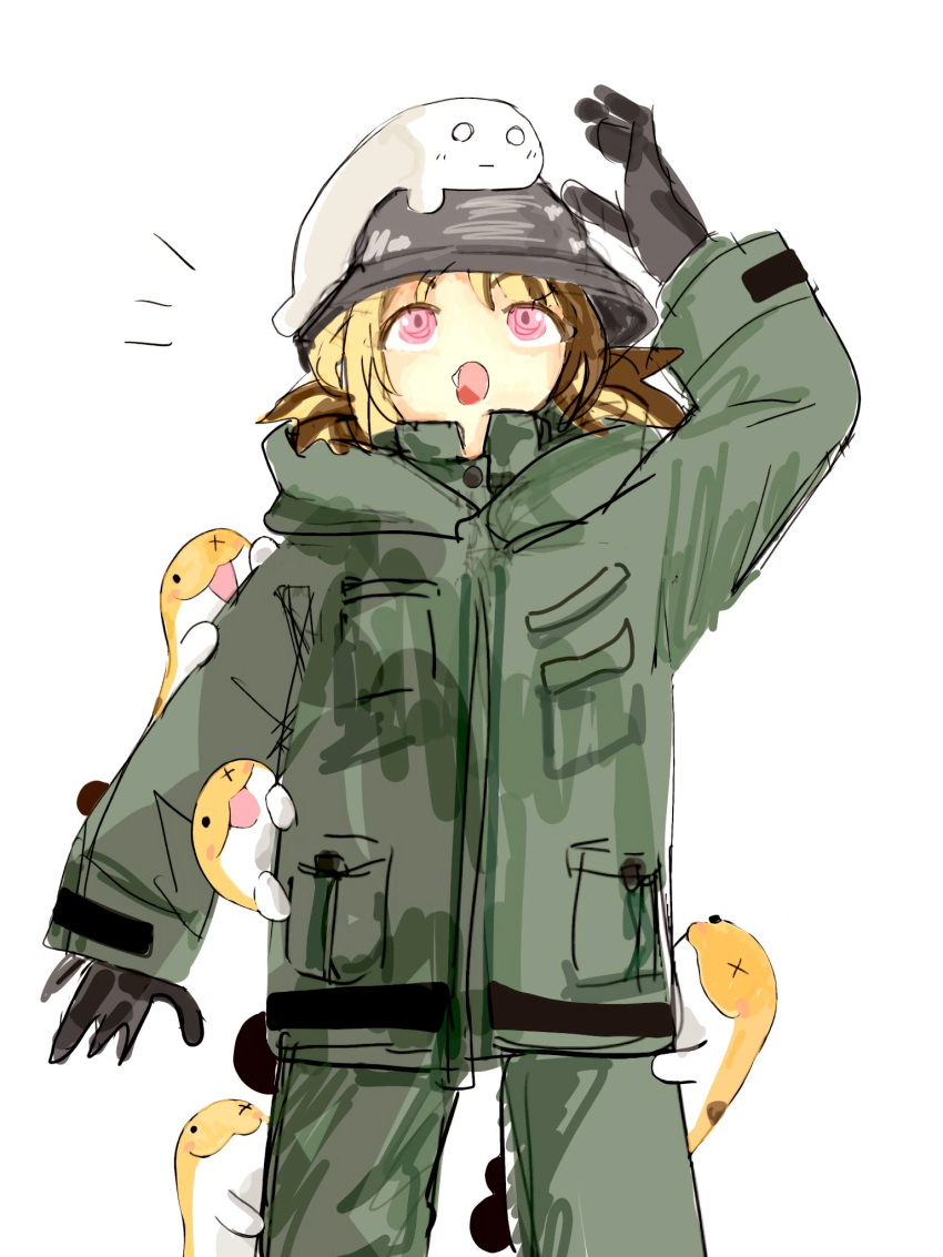 Safebooru - 1girl a6p4iurarmxvom5 animal on head brown hair chito ...