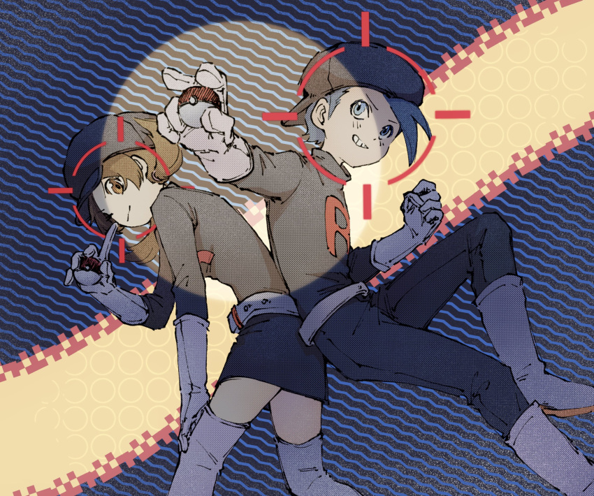 Safebooru - 1boy 1girl ;) belt black hair boots brown eyes brown hair clenched hand closed mouth ...