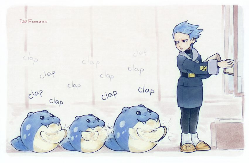 Safebooru - 1girl blue hair border clapping closed mouth commentary ...