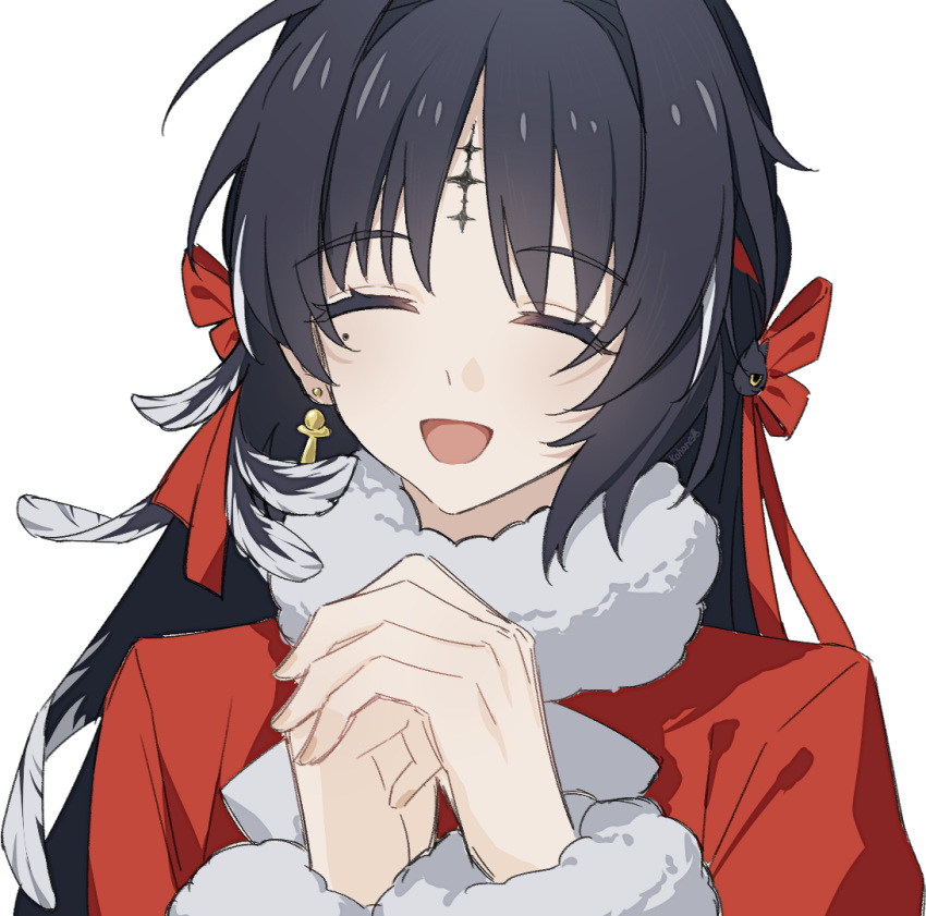 Safebooru - 1girl :d alternate costume black hair chinese commentary closed eyes commentary ...