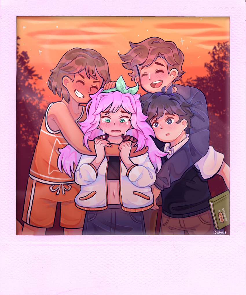 Safebooru - 1girl 3boys absurdres antenna hair aubrey (faraway) (omori) aubrey (omori) black ...