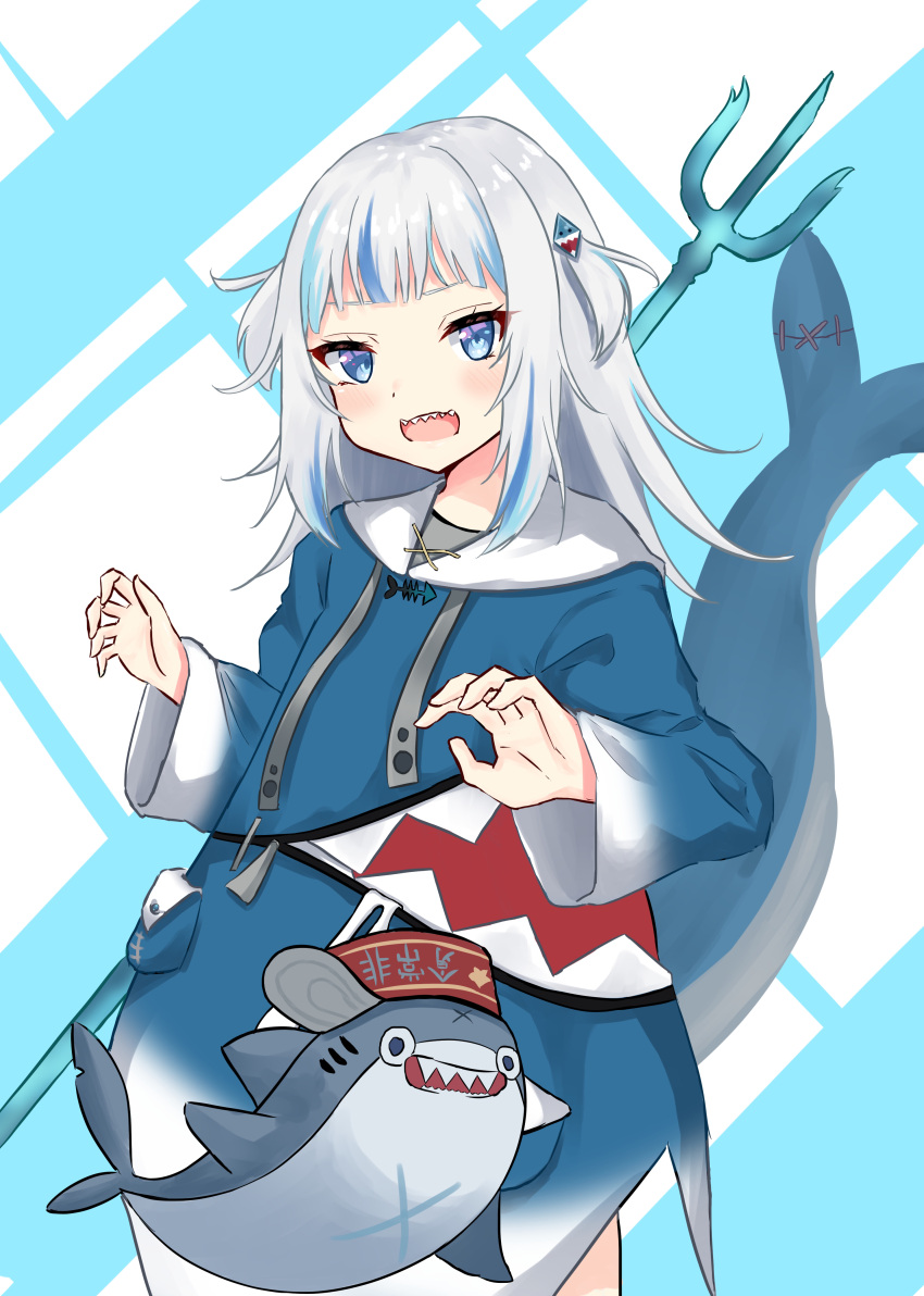 Safebooru - 1girl absurdres animal costume bloop (gawr gura) blue eyes blue hair blue hoodie ...