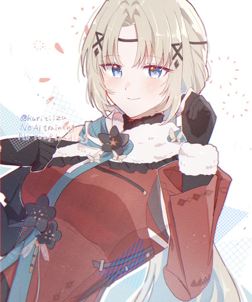 Safebooru - 1girl absurdres black flower black gloves blonde hair blue ...