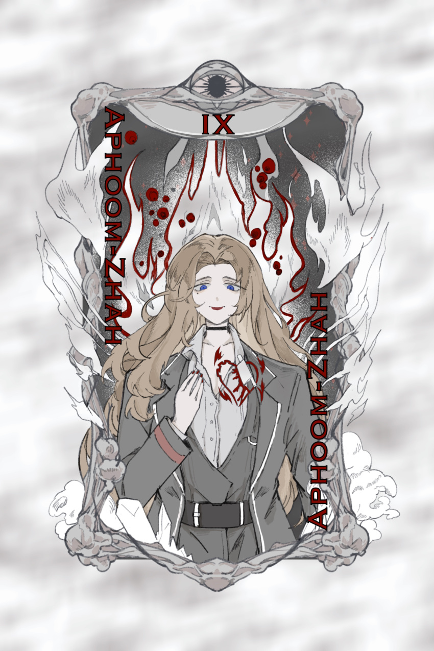 Safebooru - 1girl absurdres aphoom-zhah axe belt black belt black choker black pants blue eyes ...