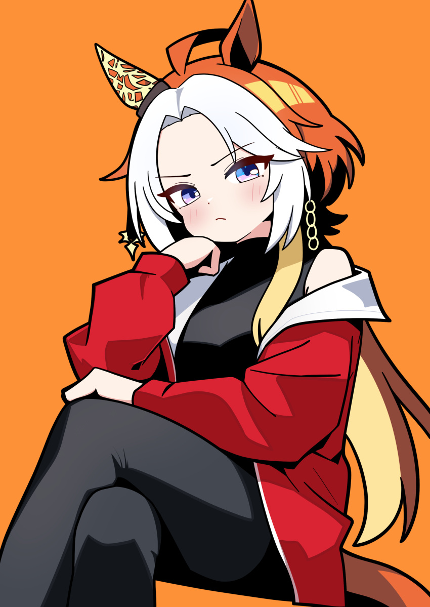 Safebooru - 1girl absurdres animal ears black pants blue eyes crossed ...