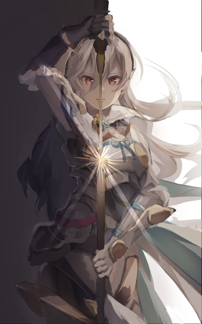 Safebooru - 1girl armor black background black hairband closed mouth ...