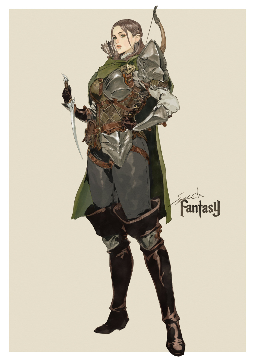 Safebooru - 1girl absurdres armor arrow (projectile) boots border bow ...