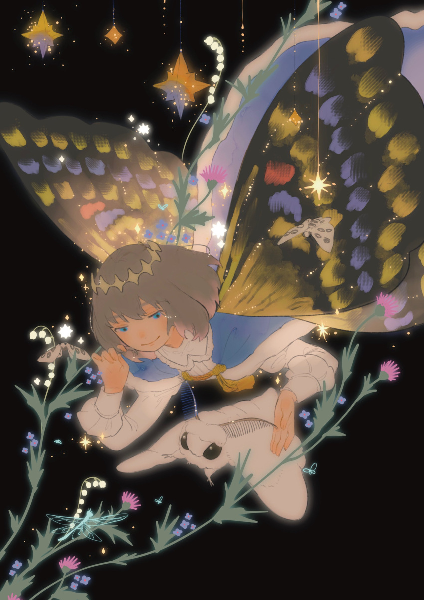 Safebooru - 1boy absurdres antennae arthropod boy black background black eyes blanca (fate) blue ...