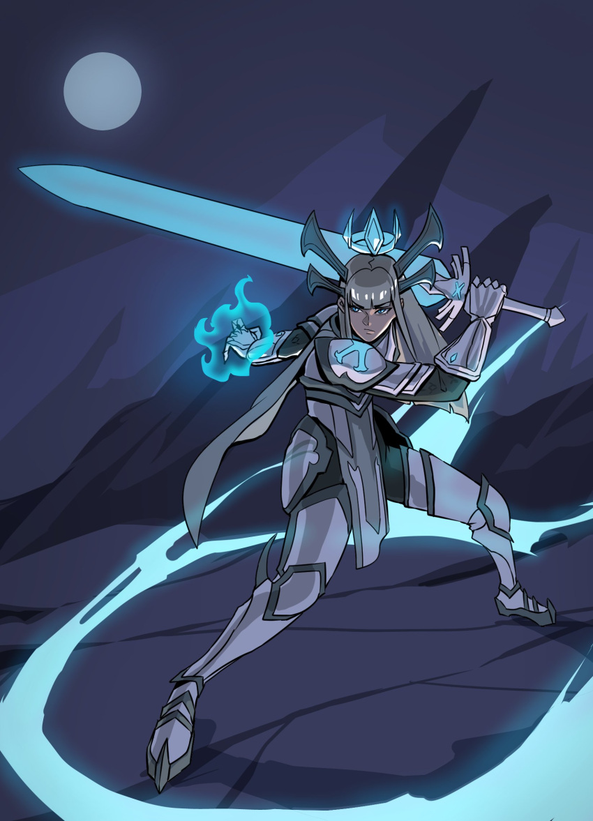 Safebooru - 1girl armor blonde hair blue eyes crown fire gauntlets ...