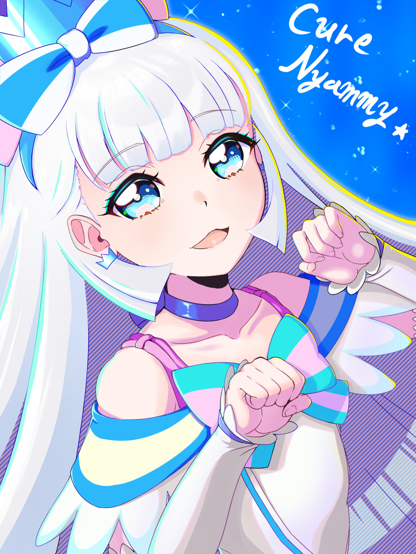 Safebooru - 1girl absurdres aqua bow aqua bowtie arm warmers blue choker blue eyes blue hairband ...