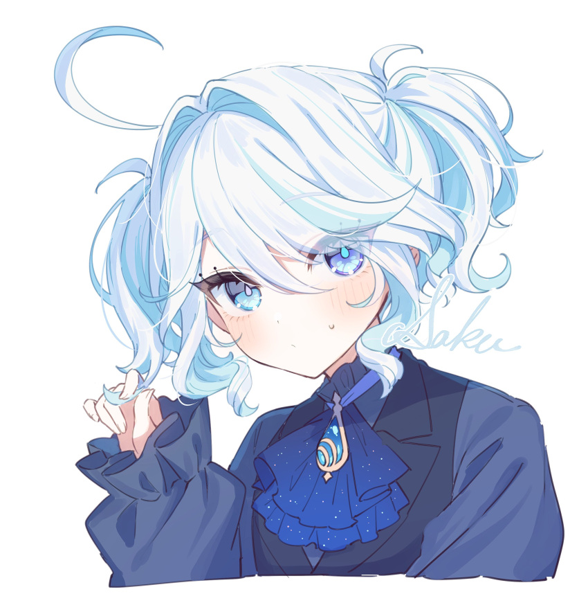 Safebooru - 1girl absurdres ahoge artist name ascot blue ascot blue eyes blue gemstone blue ...