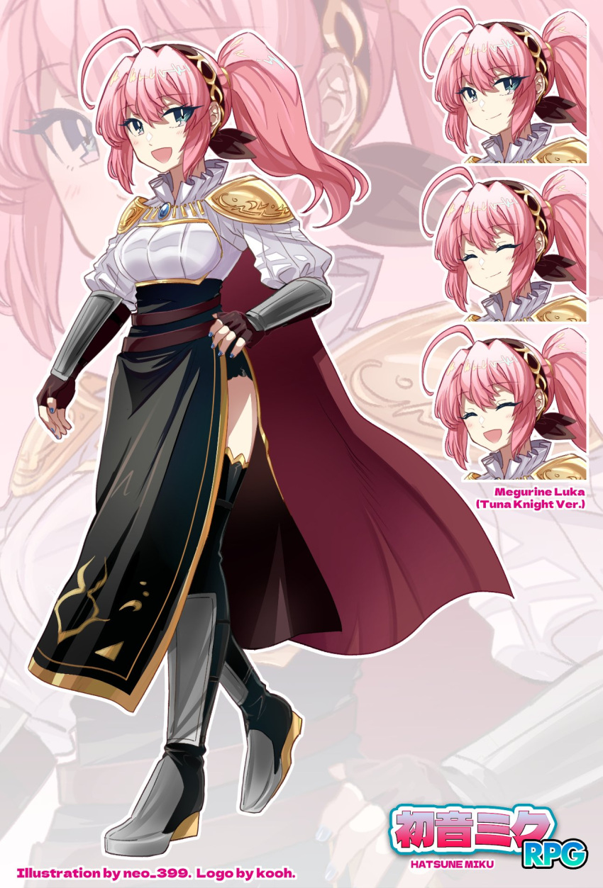 Safebooru - 1girl :d ^ ^ ahoge artist name black skirt black thighhighs blue brooch blue eyes ...